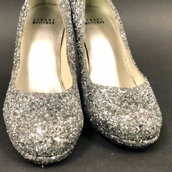 Stuart Weitzman | Shoes | Stuart Weitzman Silver Glitter Heels | Poshmark